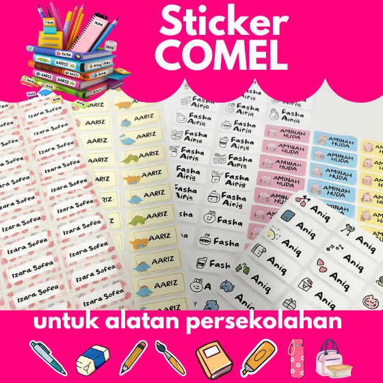 Sticker nama kartun buku sekolah Botol Pensel pen botol susu 防水定制姓名贴纸 ...