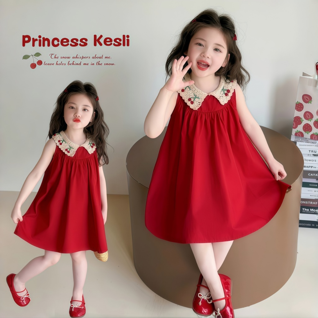 PRINCESS KESLI 1-12 Years Kids Dress For Girls Red Sleeveless Dresses ...