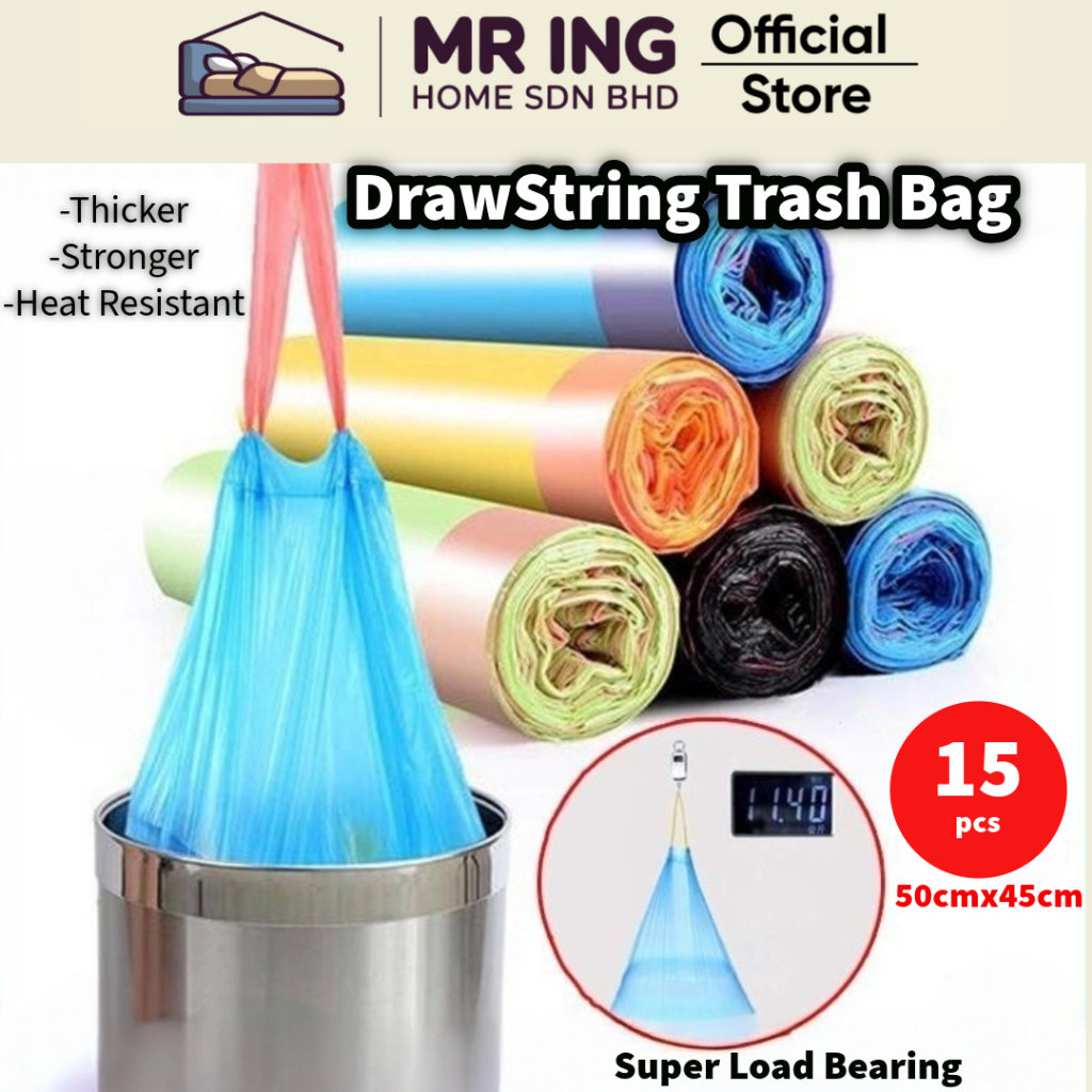 (15pcs) Mr.Ing Drawstring Plastic Trash bag beg sampah garbage bag with ...