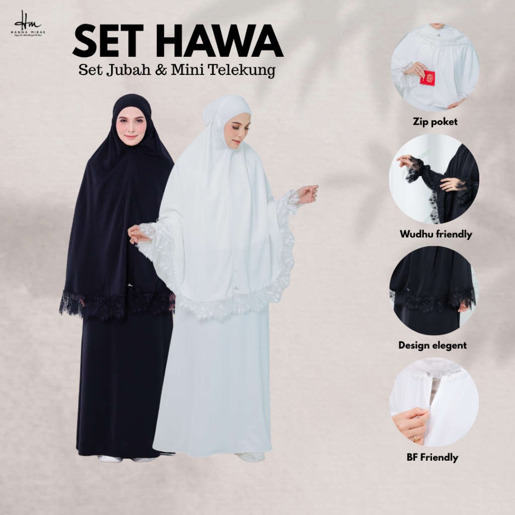 Hanna Mirae Set Umrah Haji HAWA Jubah + Mini Telekung Hidden Pocket ...