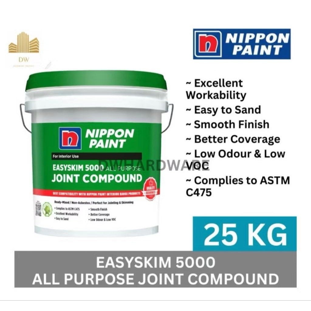 Nippon Paint All Purpose Joint Compound 5kg/25kg Easyskim 5000 lubang ...
