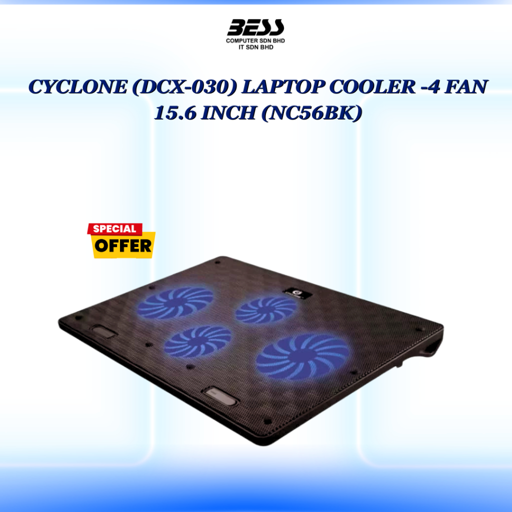 CYCLONE (DCX-030) LAPTOP COOLER -4 FAN 15.6 INCH (NC56BK) | Shopee Malaysia