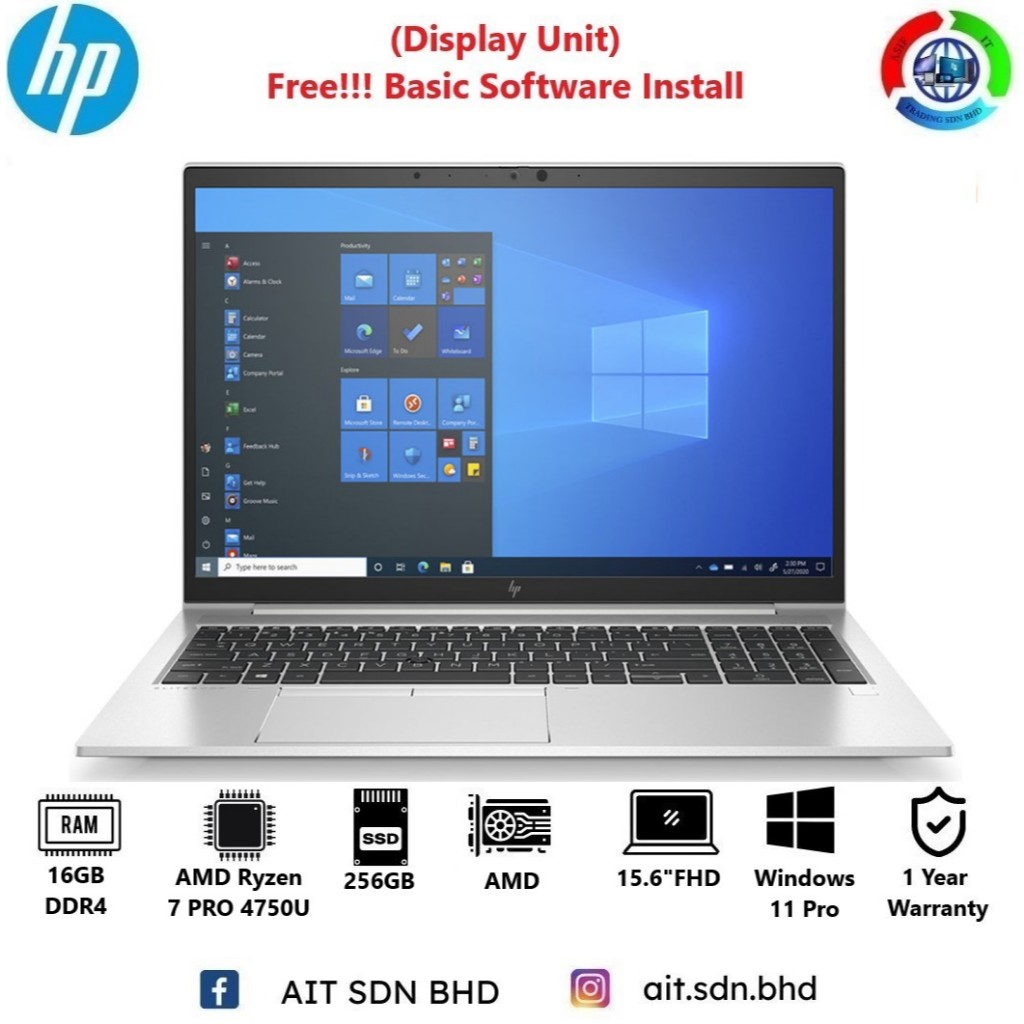 HP EliteBook 855 G7 15.6"FHD Laptop AMD Ryzen 7 PRO 4750U 16GB 256GB ...