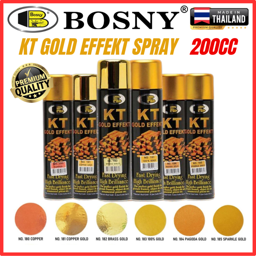 BOSNY KT Gold Effect Chrome Spray Paint Aerosol Handcraft Automative ...