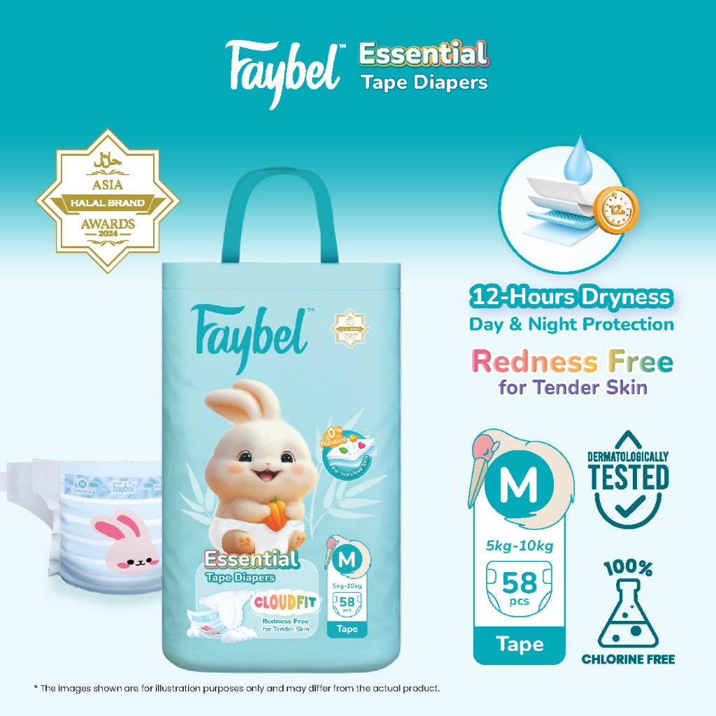 Faybel Essential Tape Diapers M 58 pcs | Shopee Malaysia
