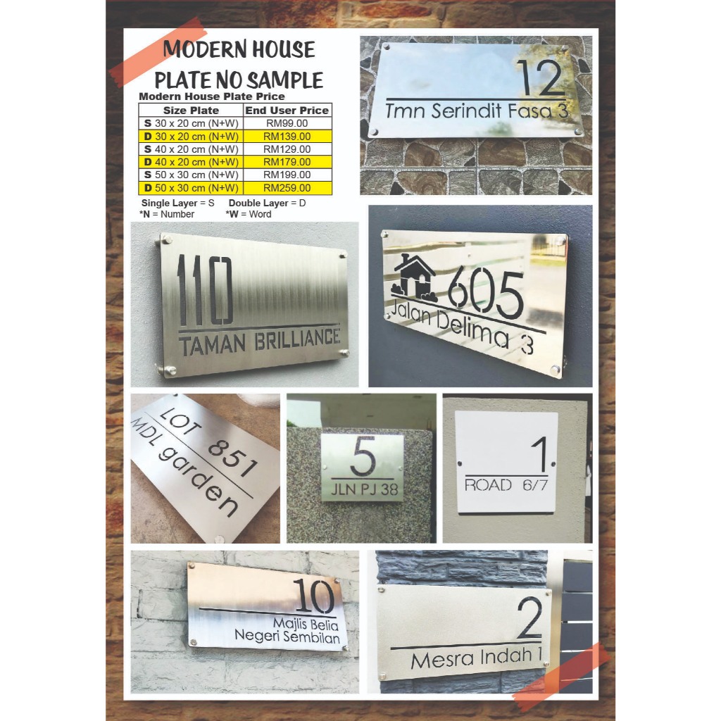 CUSTOM MADE Stainless Steel 304 Laser House Plate Address Nombor Rumah ...