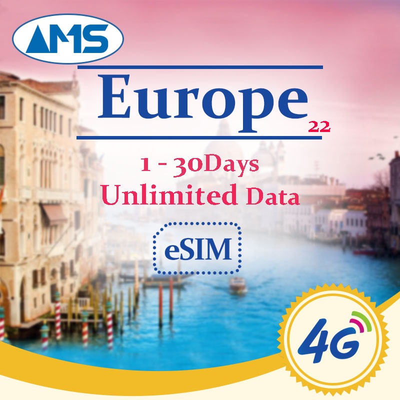 Europe ESIM 22 countries, 1-30 day high-speed data SIM, European travel ...