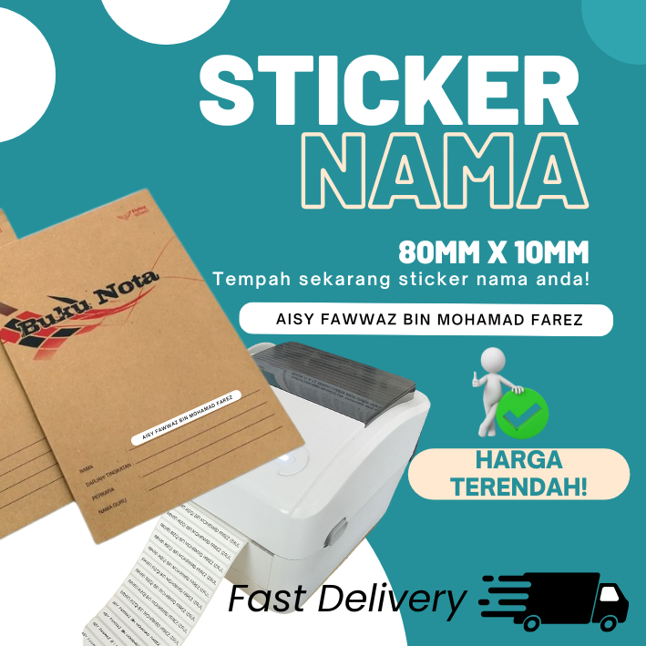 STICKER NAMA | Sticker Kalis Air | Murah & Jimat | Thermal Print ...