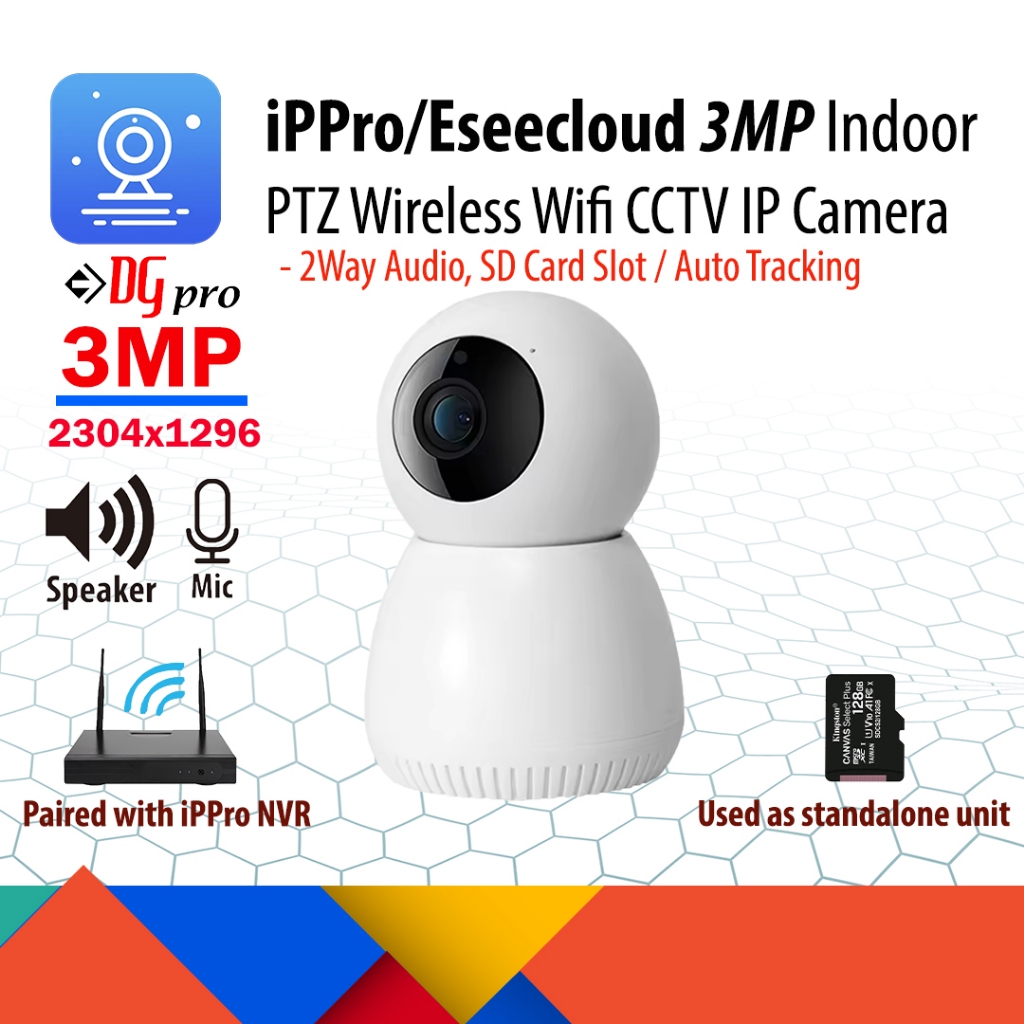 iPPro / Eseecloud 3MP 1296p Indoor PTZ Wireless Wifi Weatherproof IP ...