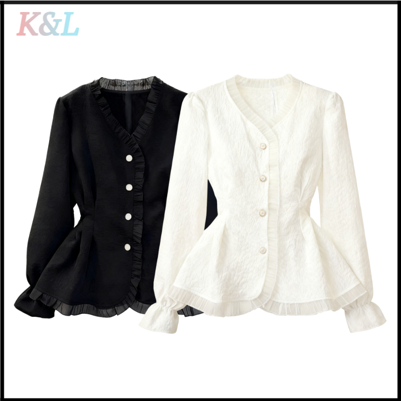 K&L New style Lace Long sleeves Woman blouse Solid color V-neck baju ...