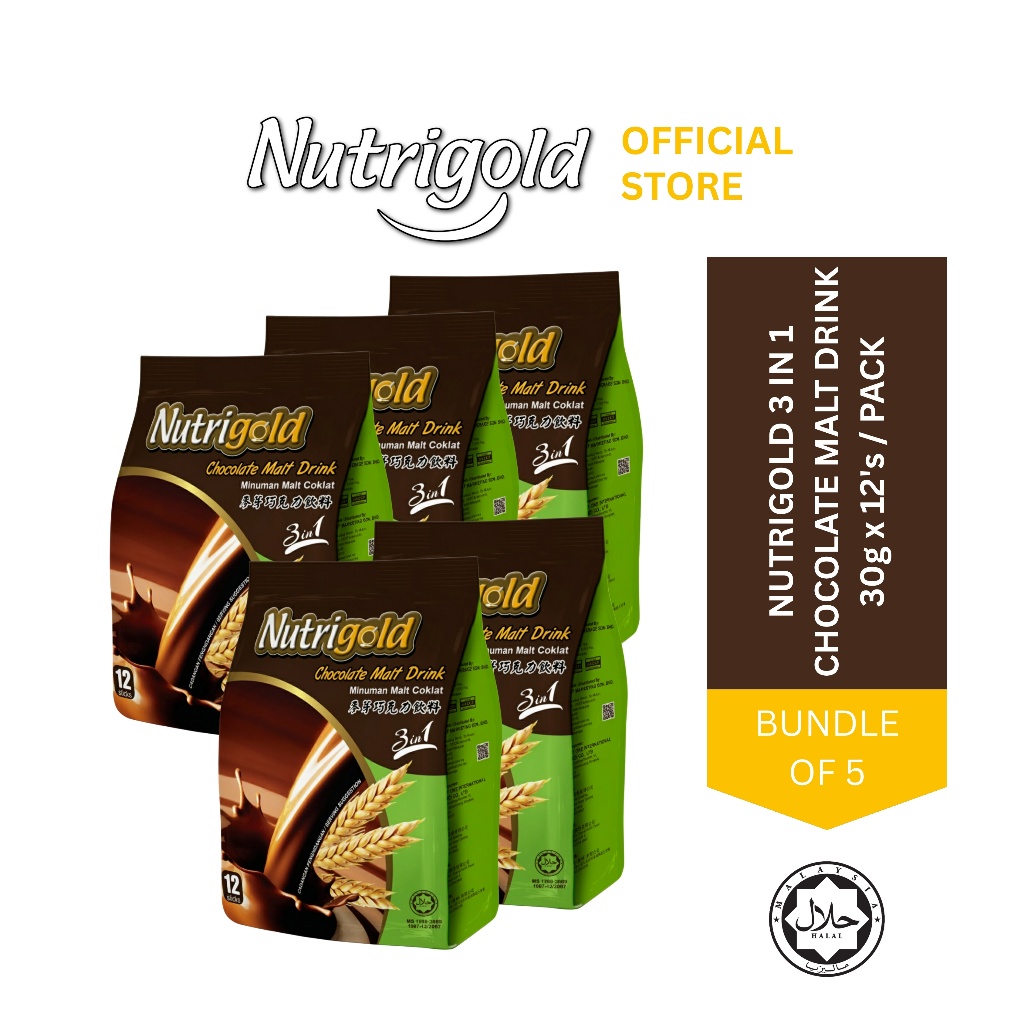 [Bundle of 5] Nutrigold Instant 3 In 1 Chocolate Drink (30g x 12 Sticks ...