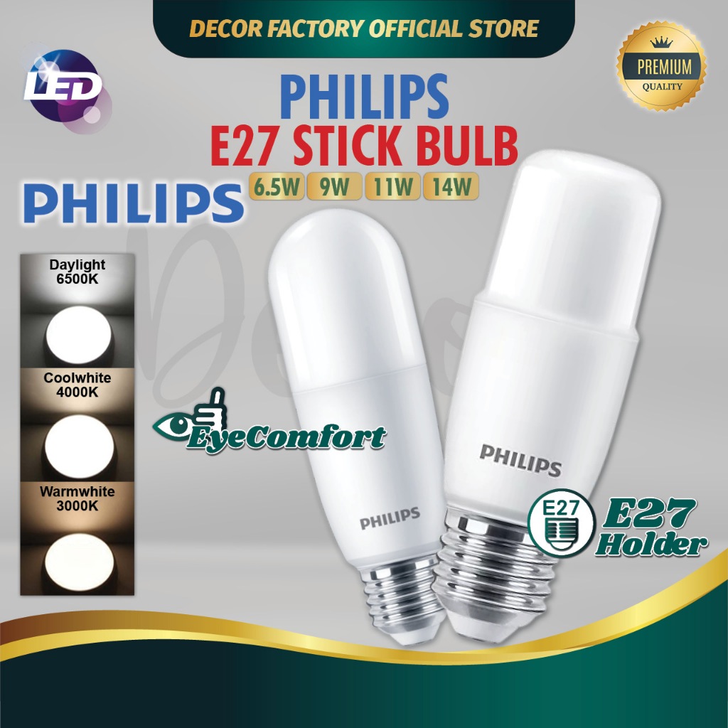 PHILIPS Essential 6.5W 9W 11W 14W E27 LED Stick Bulb Energy Saving LED ...
