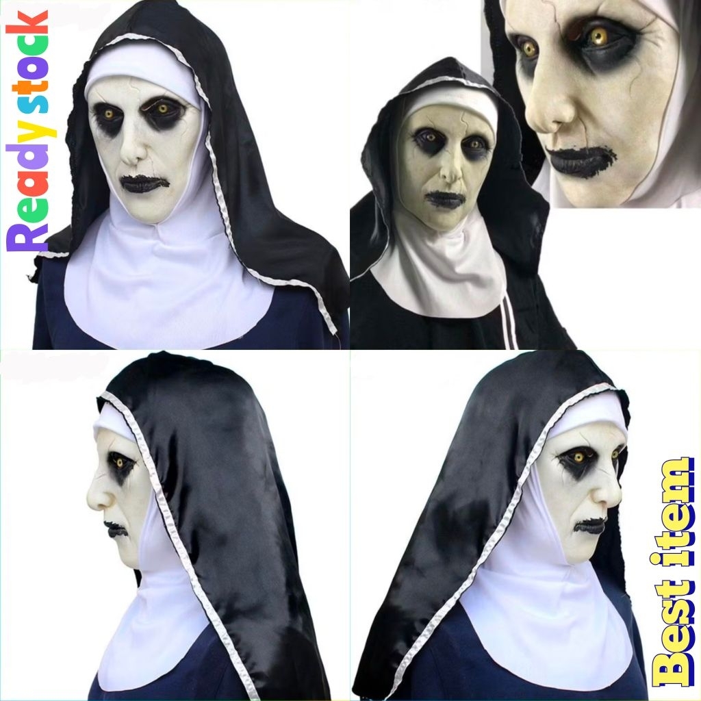topeng hantu seram rumah hantu takut The Horror Scary Nun Latex Mask ...