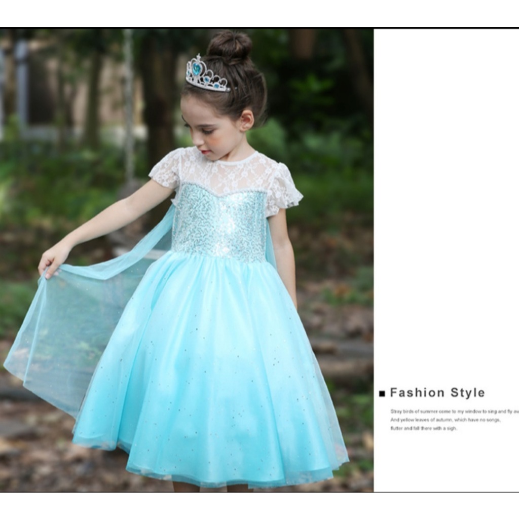 (Size 140 & 150)Frozen Elsa Dress Elegant Kids Girls Glitters Lace ...