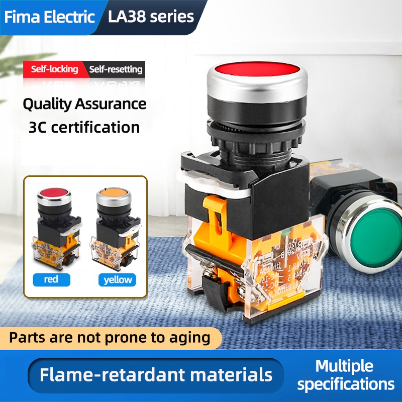 LA38-11BN Flat-head Pushbutton Switch, Self-resetting and Self-locking ...