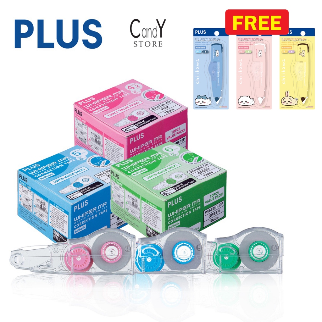 PLUS Whiper MR Correction Tape Refills 10 in 1 (Free Plus MR Chiikawa ...