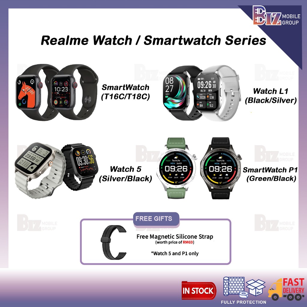 Realme Watch 5 / Techlife Smart Watch T16C / T18C / P1 / L1 | Original ...
