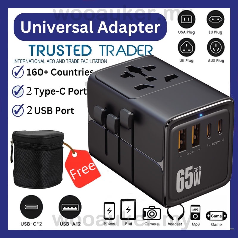 PD65W Universal Adapter USB-C Travel International Adapter Plug ...