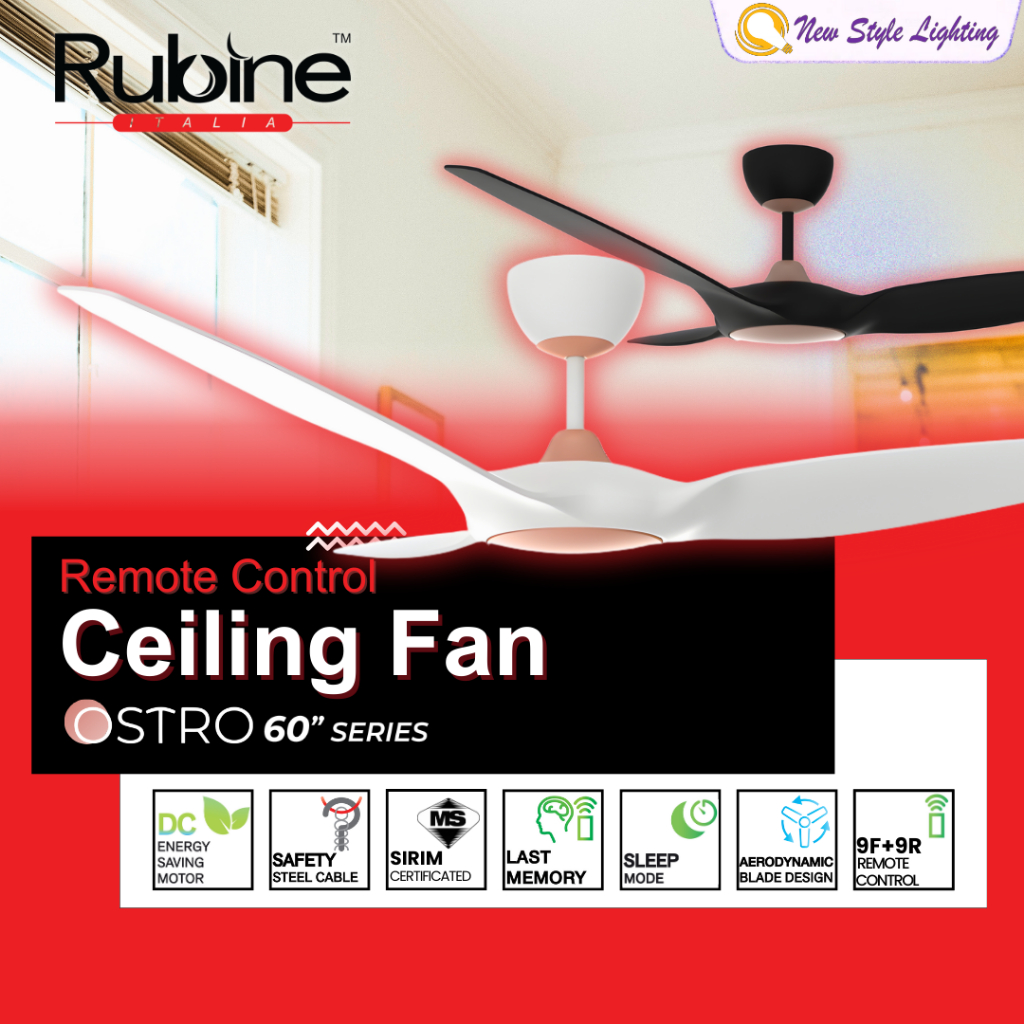 Rubine RCF-OSTRO60-3B 60" Inverter DC Motor 3 Blade 18 Speed SIRIM ...