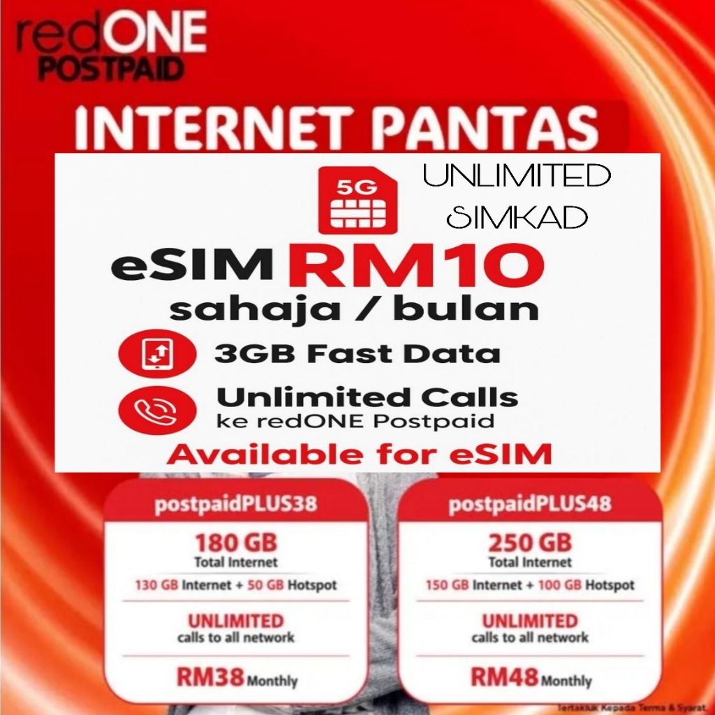 SIMKAD ESIM RedONE 4G/5G SERENDAH RM10 SELF REGISTER SCAN QR SAHAJA ...