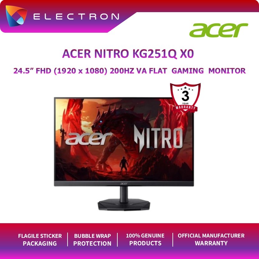 Acer Nitro KG251Q X0 24.5" FHD 200Hz Flat Gaming Monitor ( DP, HDMI, 3 ...