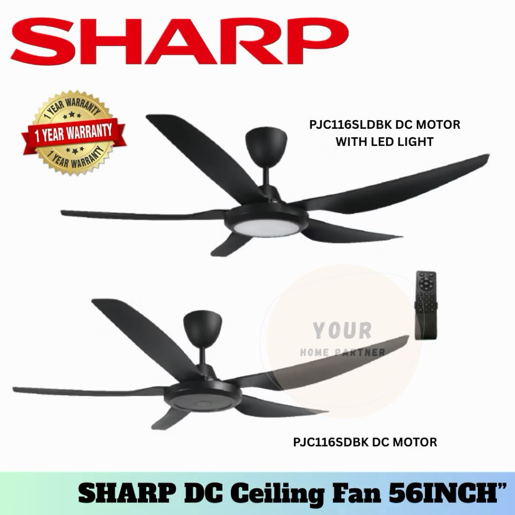 SHARP DC Ceiling Fan 12 Speeds PJC116SDBK PJC116SLDBK DC MOTOR 56 Inch ...