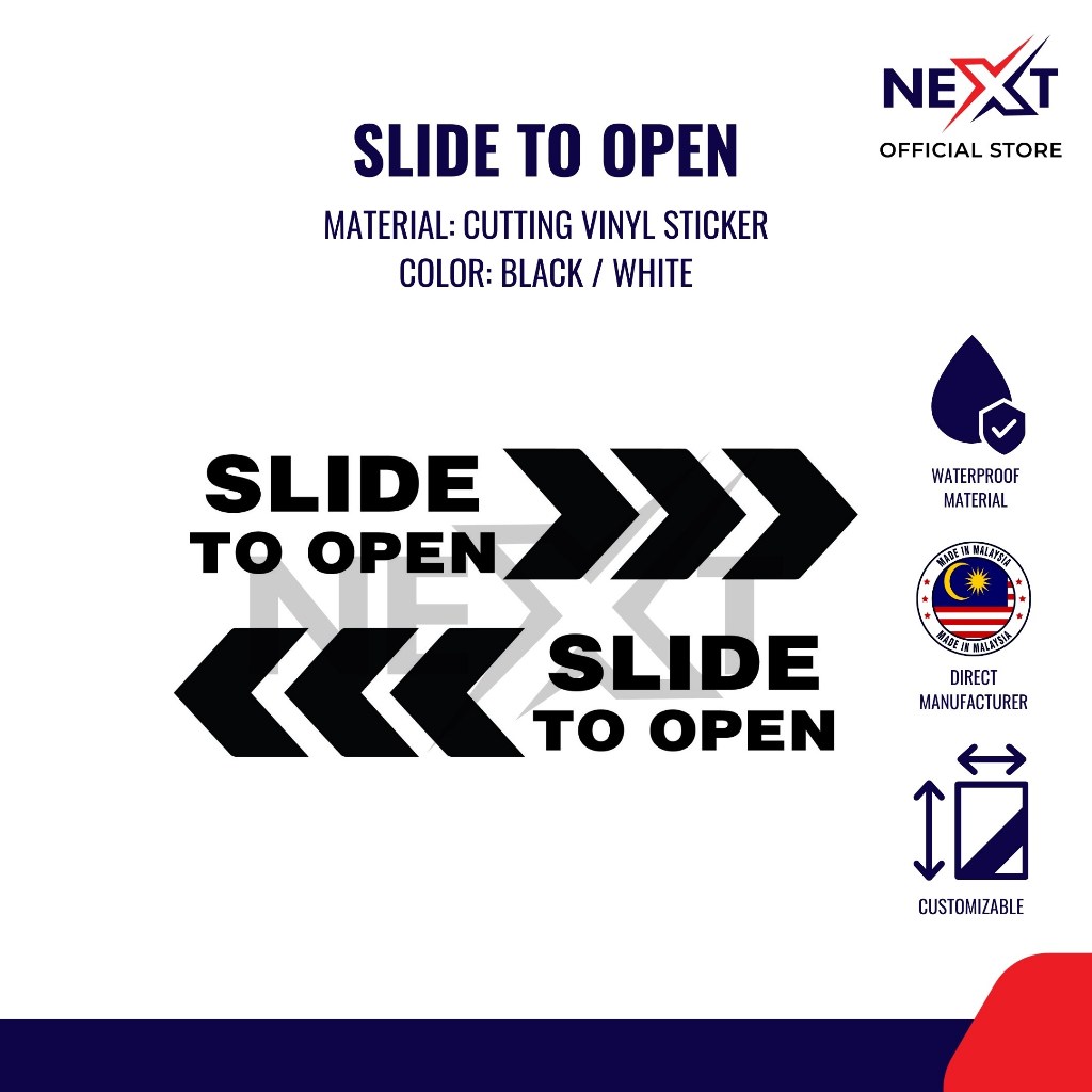 Slide To Open Cut Out Sticker For Glass or Door | Reverse or Normal Cut ...