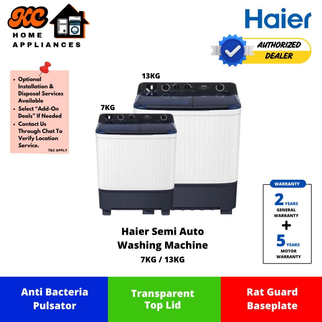 Haier 7KG / 13KG Semi Auto Washing Machine | Rat Guard | Air Dry ...