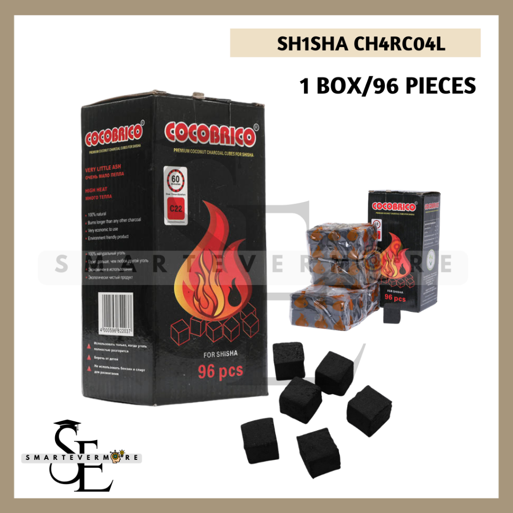 COCOBRICO PREMIUM COCONUT CHARCOAL CUBE FOR SH1SH4 HOOKAH, ARANG CUBE ...