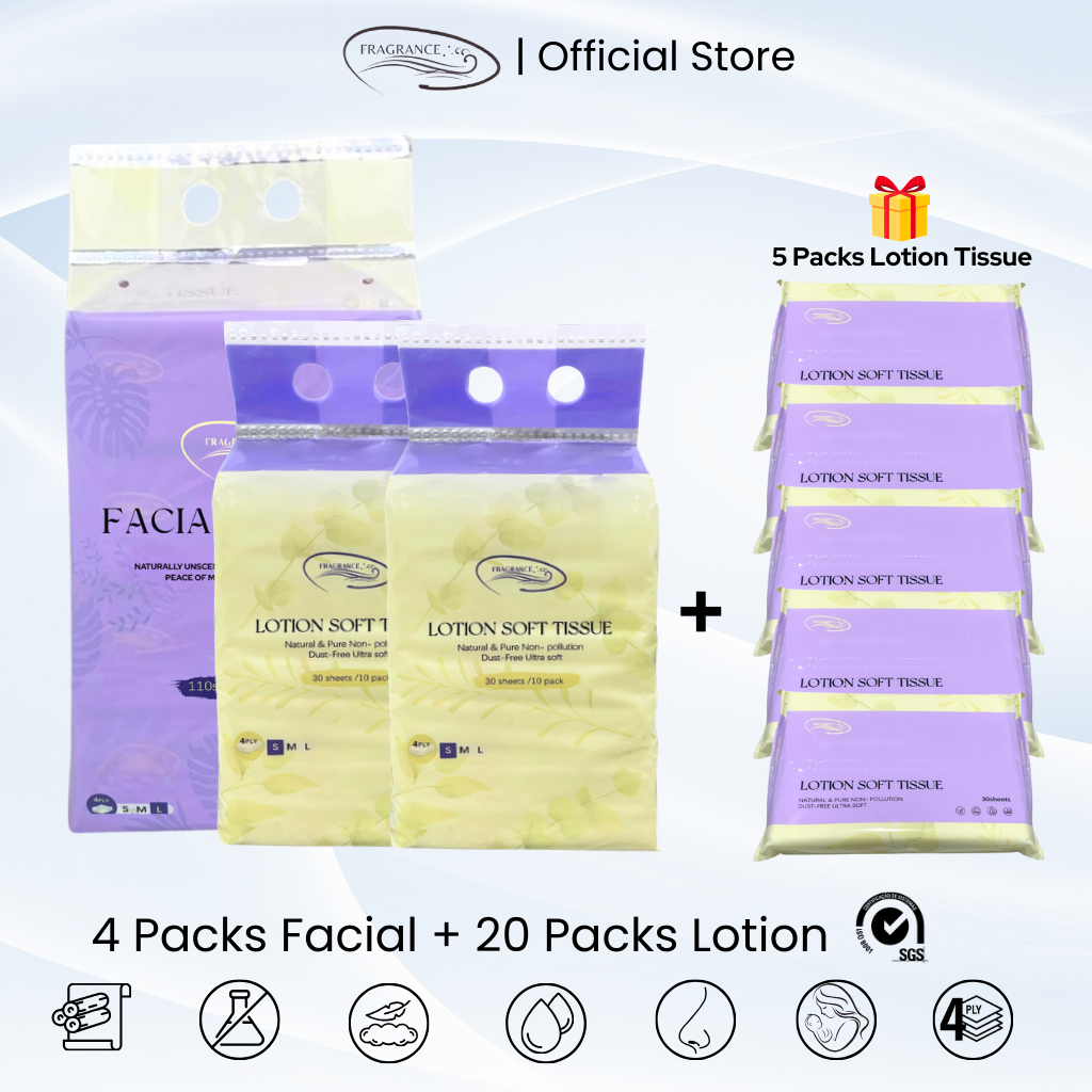 4 Packs FGC Fragrance Facial Tissue (110's / Pack x 4Ply ) + 20 Packs ...