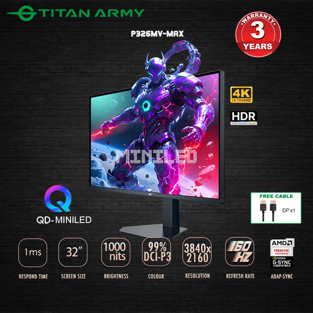 TITAN ARMY 32” DyDs QD-MiniLED UHD 4K 160Hz/ FHD 320Hz FAST IPS 1ms HDR ...