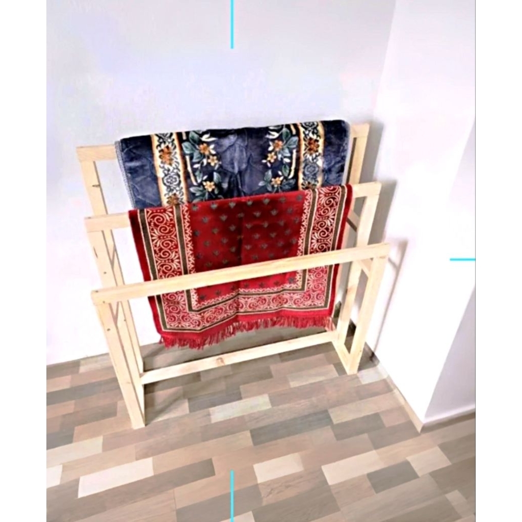Wooden Towel Rack 3 level Rustic Stand Rak Kayu Tuala Telekung Sejadah ...
