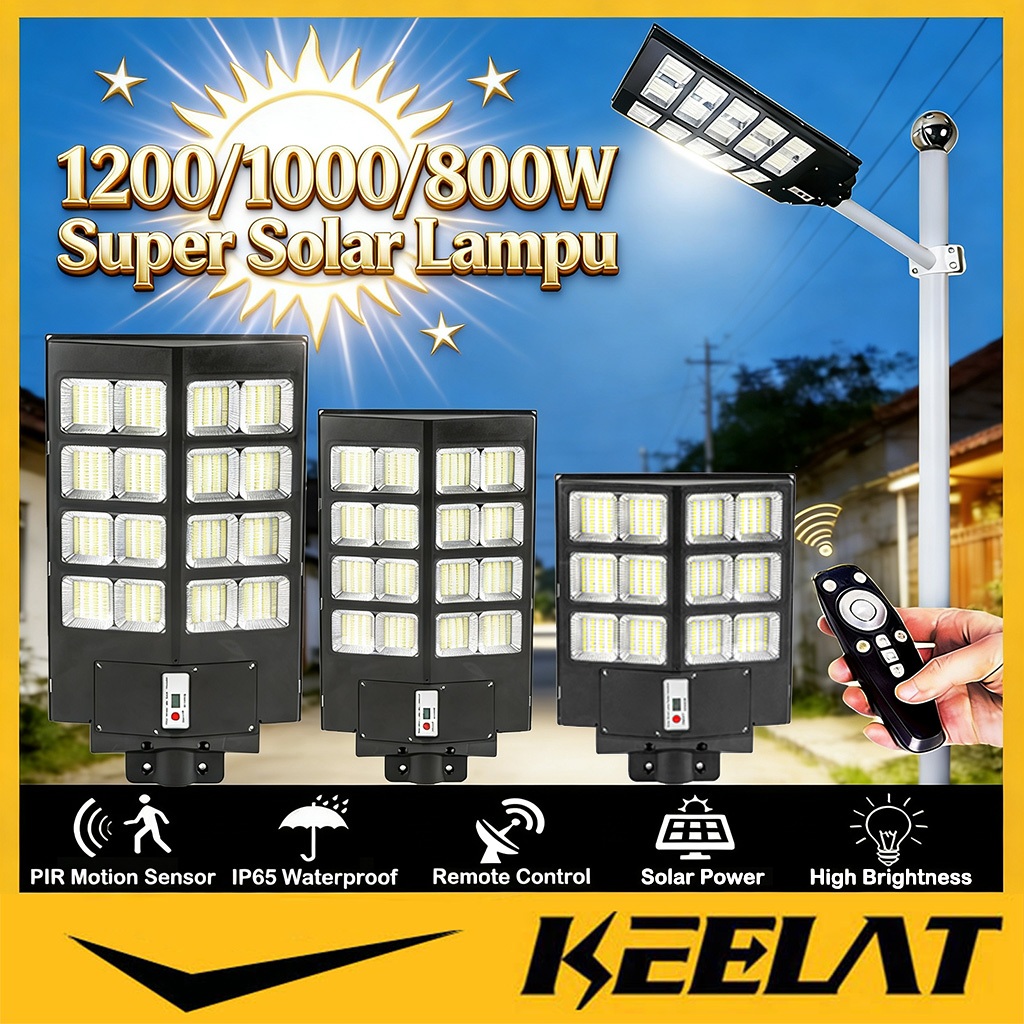 Keelat 300/800/1000/1200W LED Solar Street Light Solar Light Remote ...