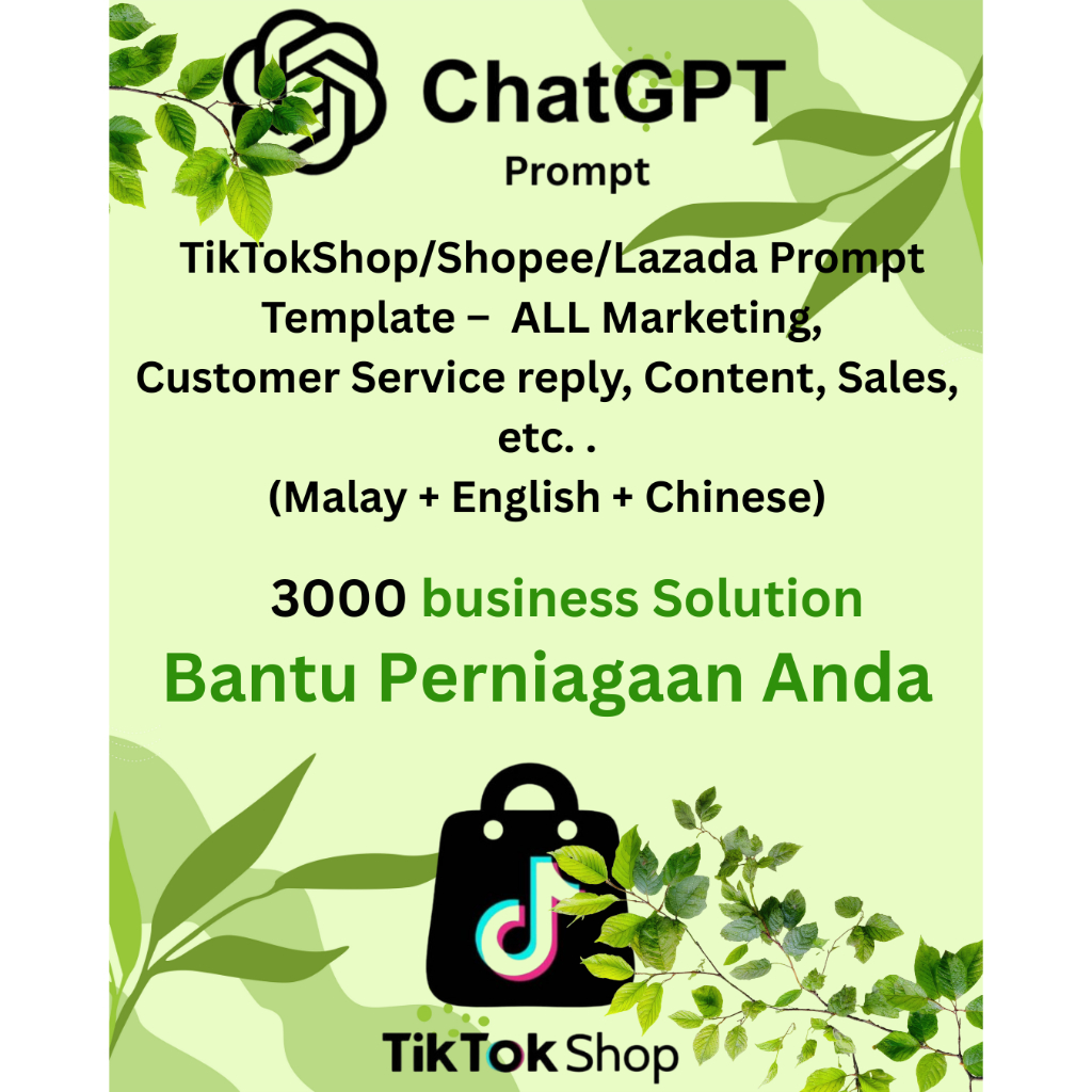 ChatGPT TikTokShop/Shopee/Lazada Prompt Template – 3000+ Marketing ...