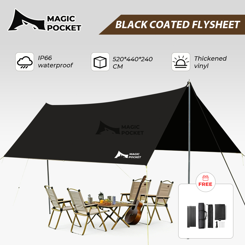 Free gift💥Flysheet Camping Waterproof Set Black Coated Shelter Tent ...