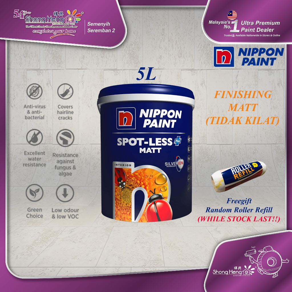 5L Nippon Spot-less Plus Matt [Interior Wall Paint] - Color Option ...