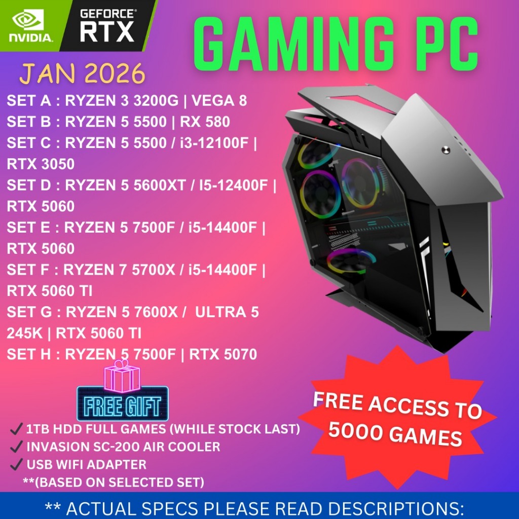 FULLSET PC GAMING PACKAGE 2025 INTEL & AMD / BUDGET PC RTX SERIES ...