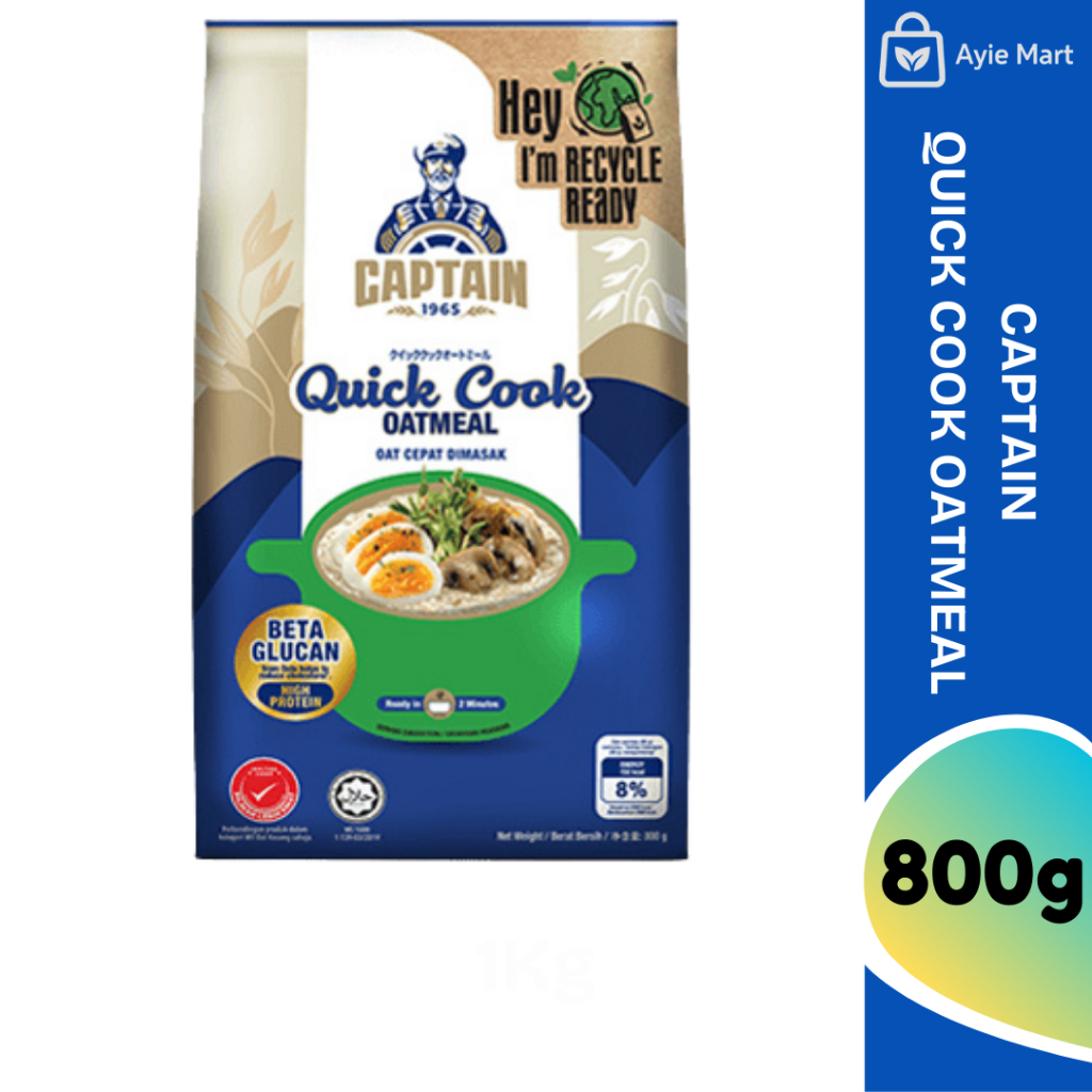 CAPTAIN OATS Quick Cook Oatmeal 800g | Oat Cepat Masak Halal | Shopee ...