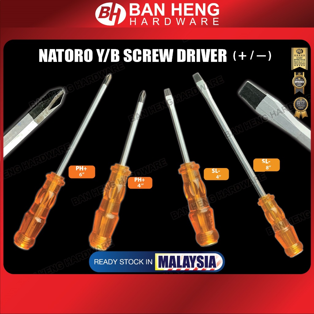 NATORO Y/B SCREW DRIVER 4'' 6" 8" (PH+) / (PH-) | Shopee Malaysia