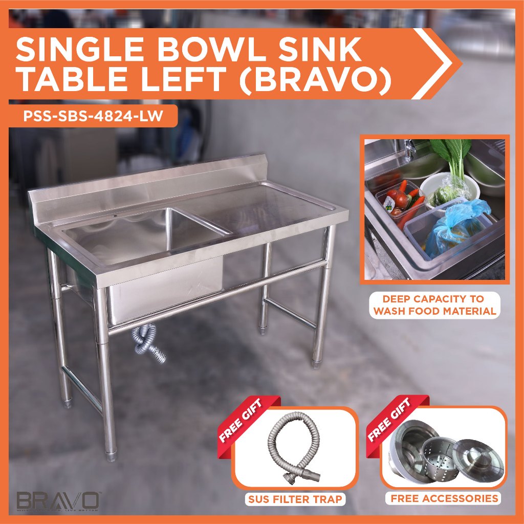 BRAVO Kitchen Sink Sinki Dapur Stainless Steel Kitchen Table with Rack ...