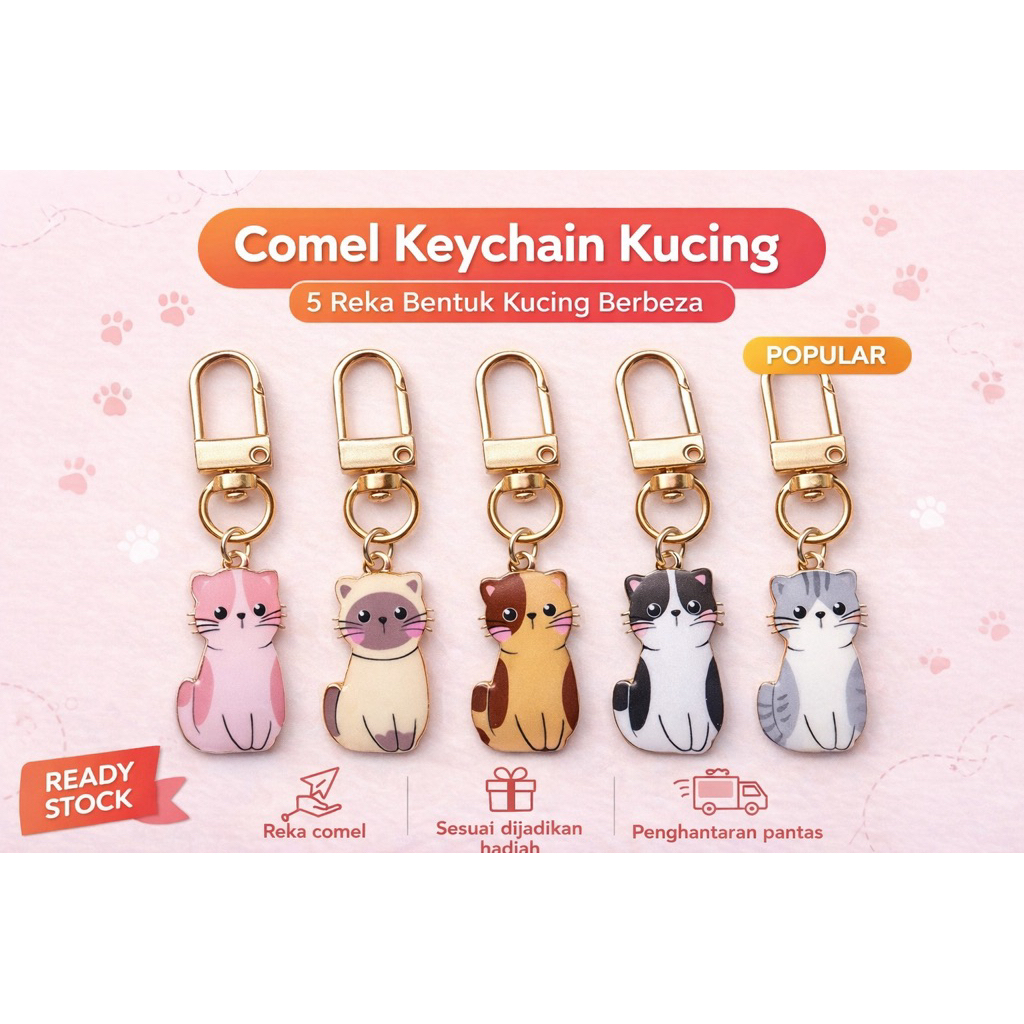 Rantai Kunci Kucing Comel Kartun – Rantai Kunci Warna Emas Aksesori Beg ...