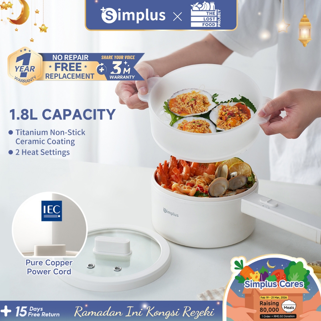 Simplus 1.8L Electric Cooker丨Long Handle丨600W Multi-Functional Cooking丨 ...