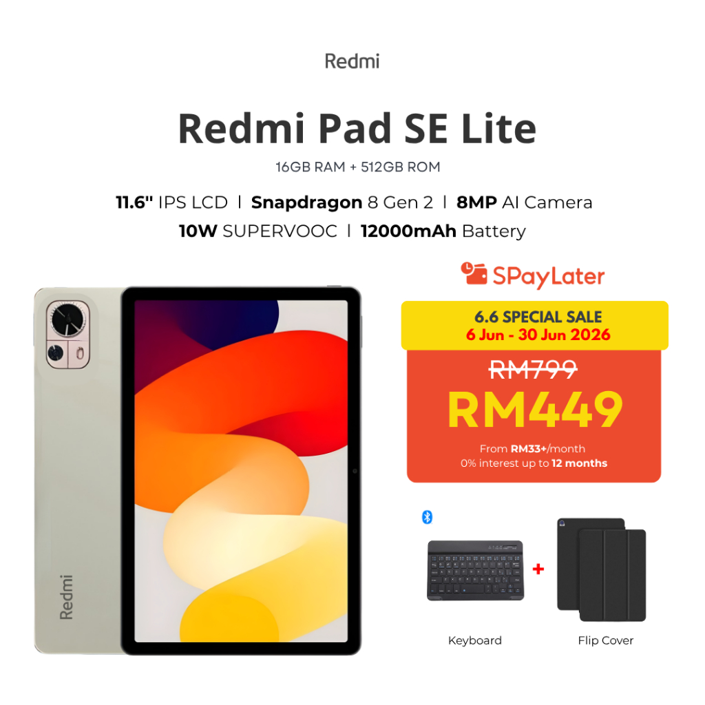 Redmi Pad SE Lite Tablet (16GB+512GB) – 11.6" Display | 8MP AI Camera ...