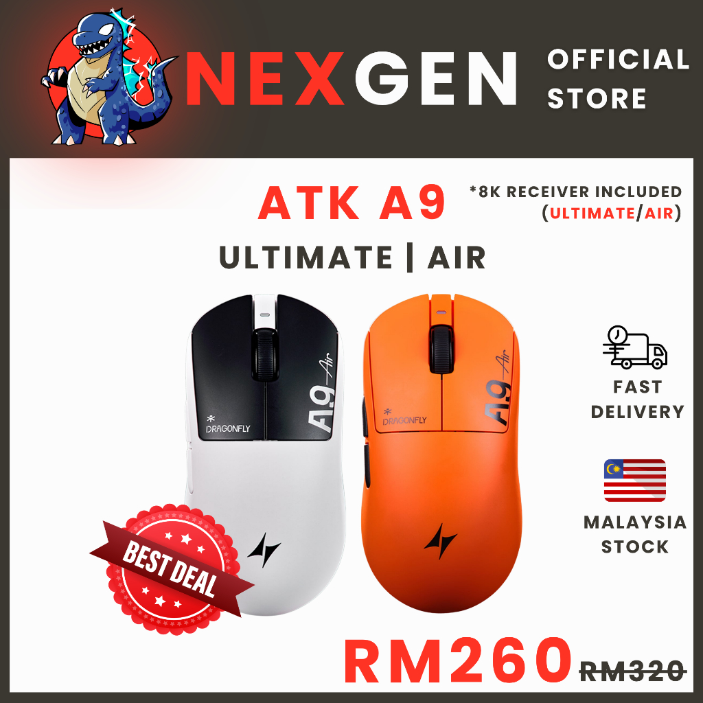 [READY STOCK] ATK DRAGONFLY A9 ULTIMATE / AIR | Gaming Mouse 8K PAW3395 ...