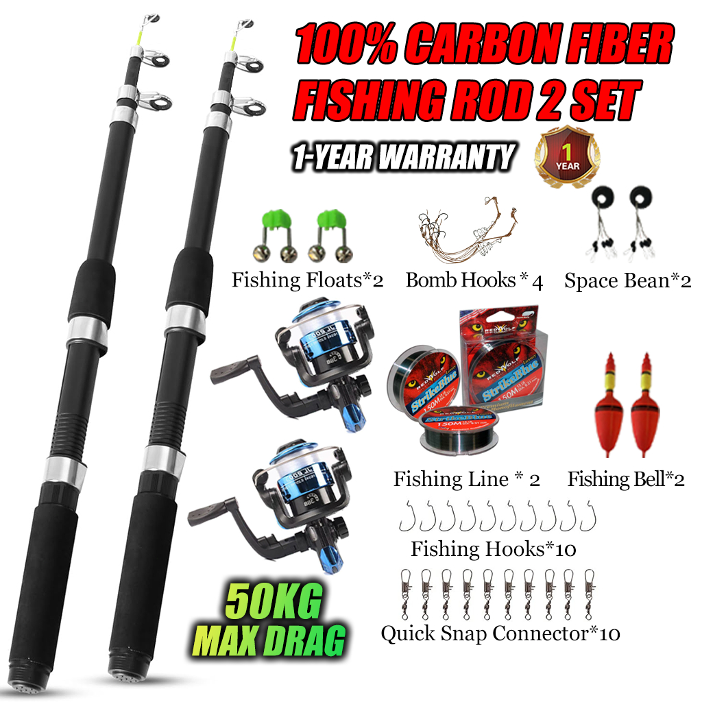 1.8M Carbon Fibre Joran Pancing Set Telescopic Fishing Rod Set Combo ...