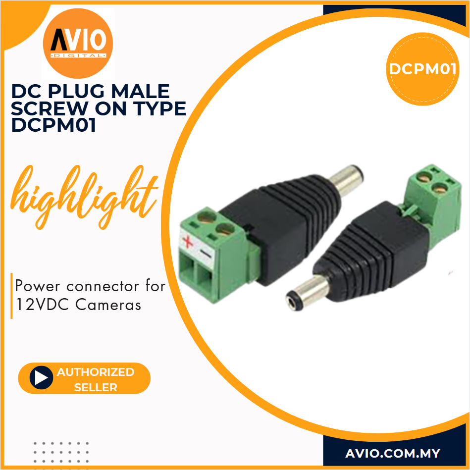 Analog CCTV DC Plug Male Screw On Type 2 Wire +/- Power Connector Outer ...