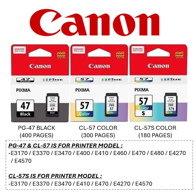 CANON PG47 BLACK / CL57 COLOR / CL57S COLOR FINE CARTRIDGE (FOR E410 ...