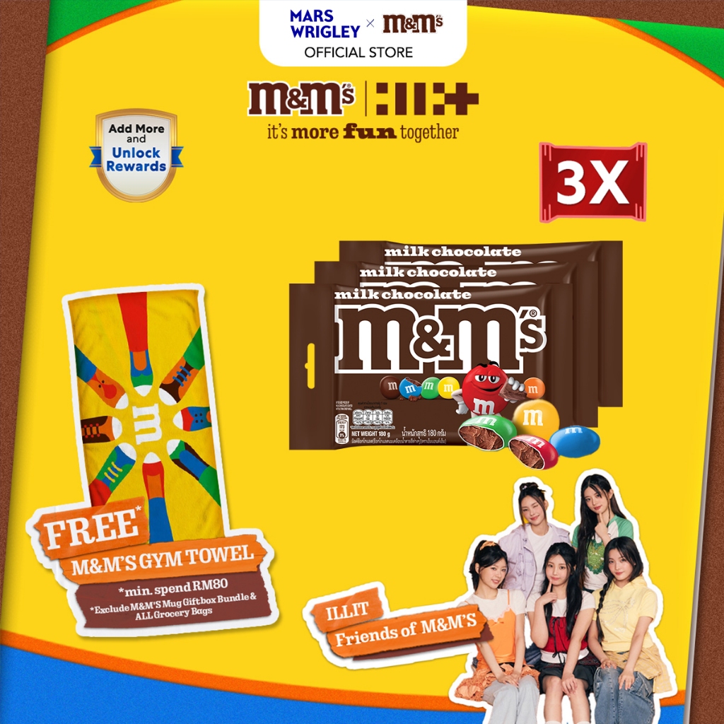 [Bundle of 3] M&M'S Milk Chocolate Share Bag 180g Chocolate / Crunchy ...