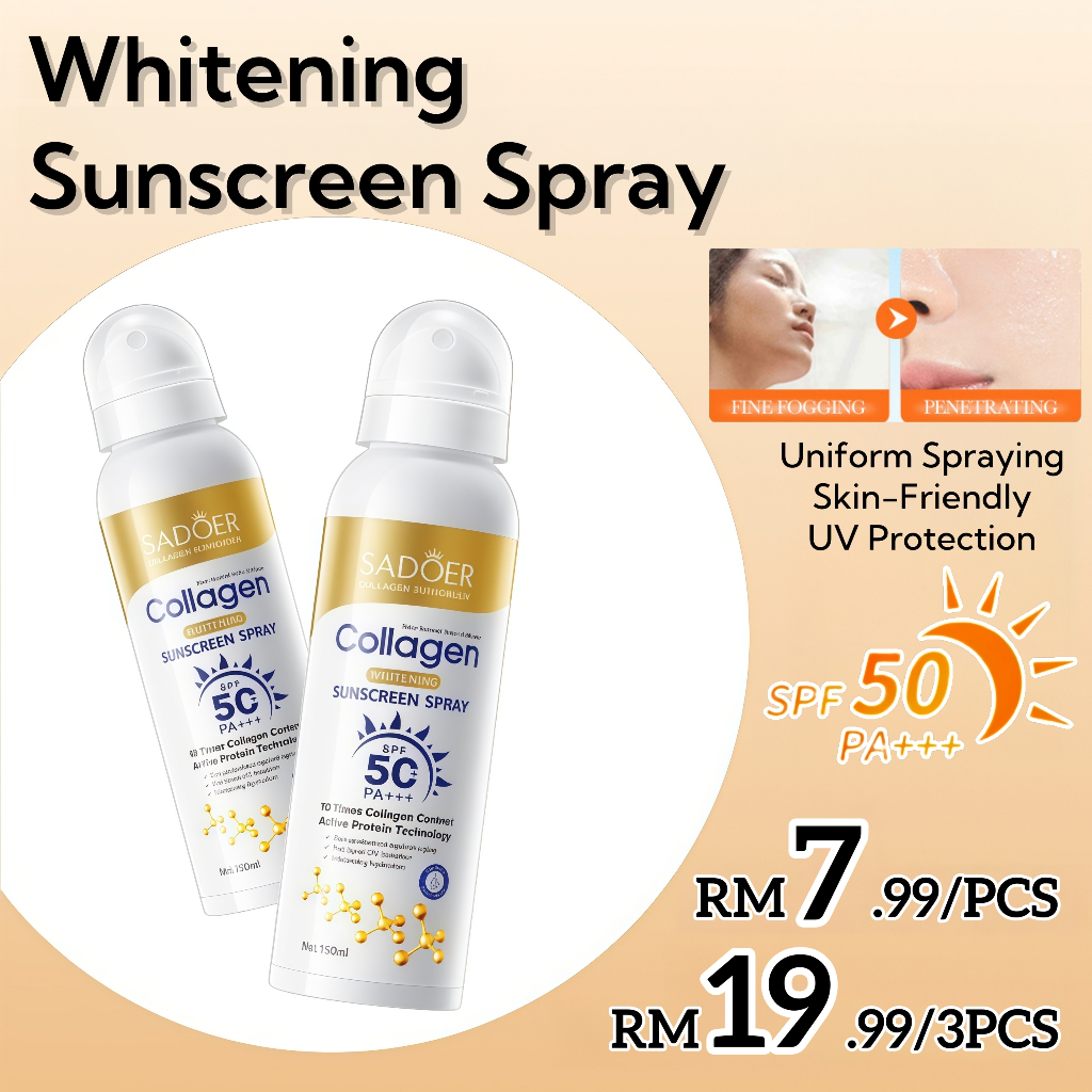 SADOER Collagen Sunscreen Spray Sunscreen Mist SPF50 PA++++ Sun ...