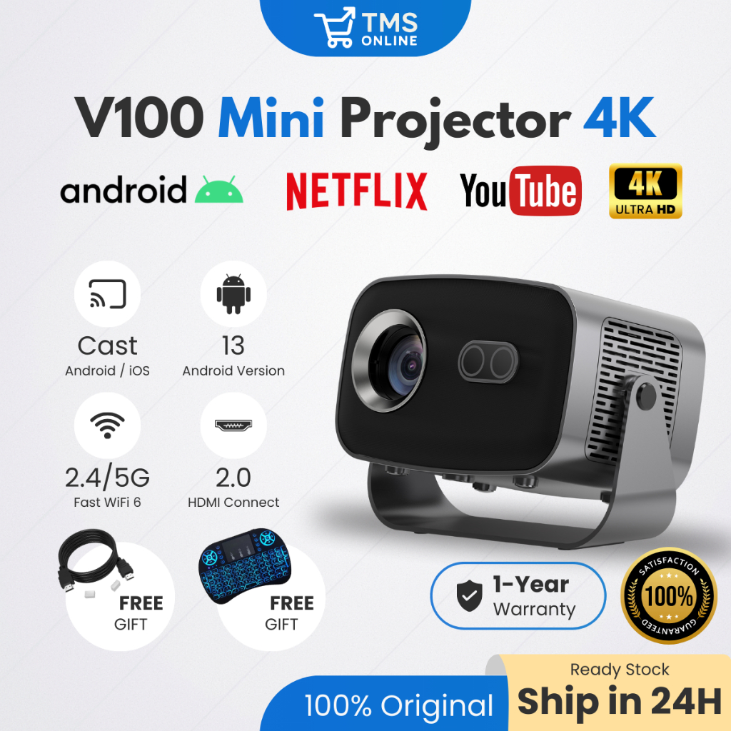 TMS V100 Android 13 Mini Projector 4K Ultra HD Portable LCD Projektor ...